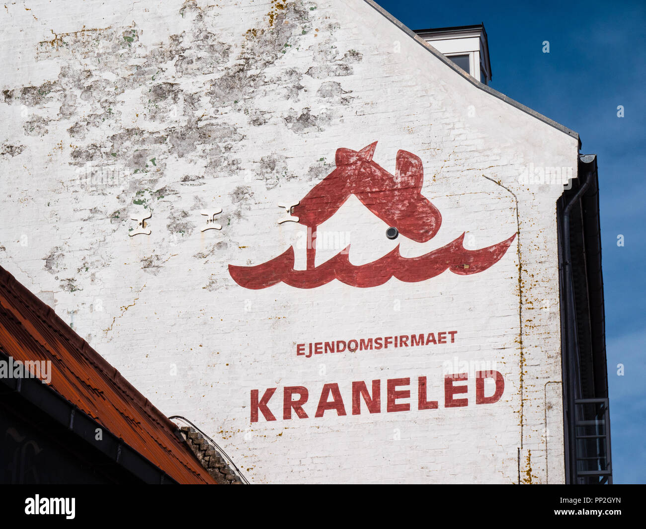 Shop Logo Painted on side of Building, Stege, Mons Island, Denmark ...