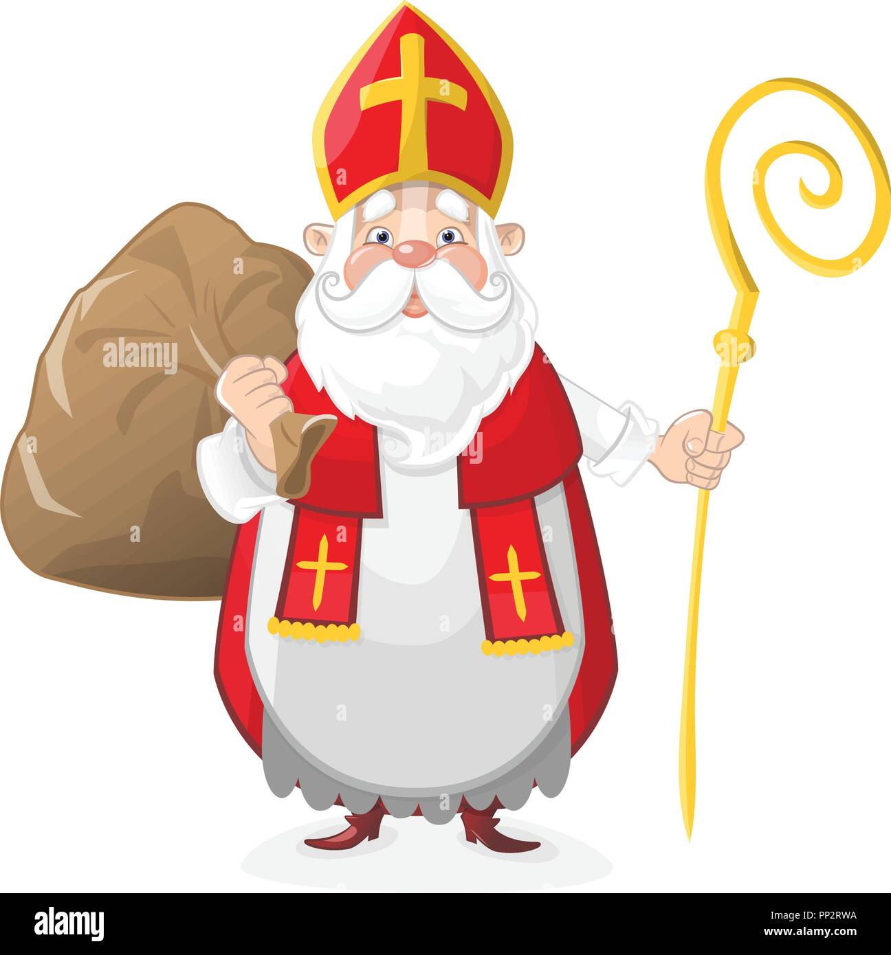Cute Saint Nicholas with gifts in bag - cartoon character Stock Vector ...