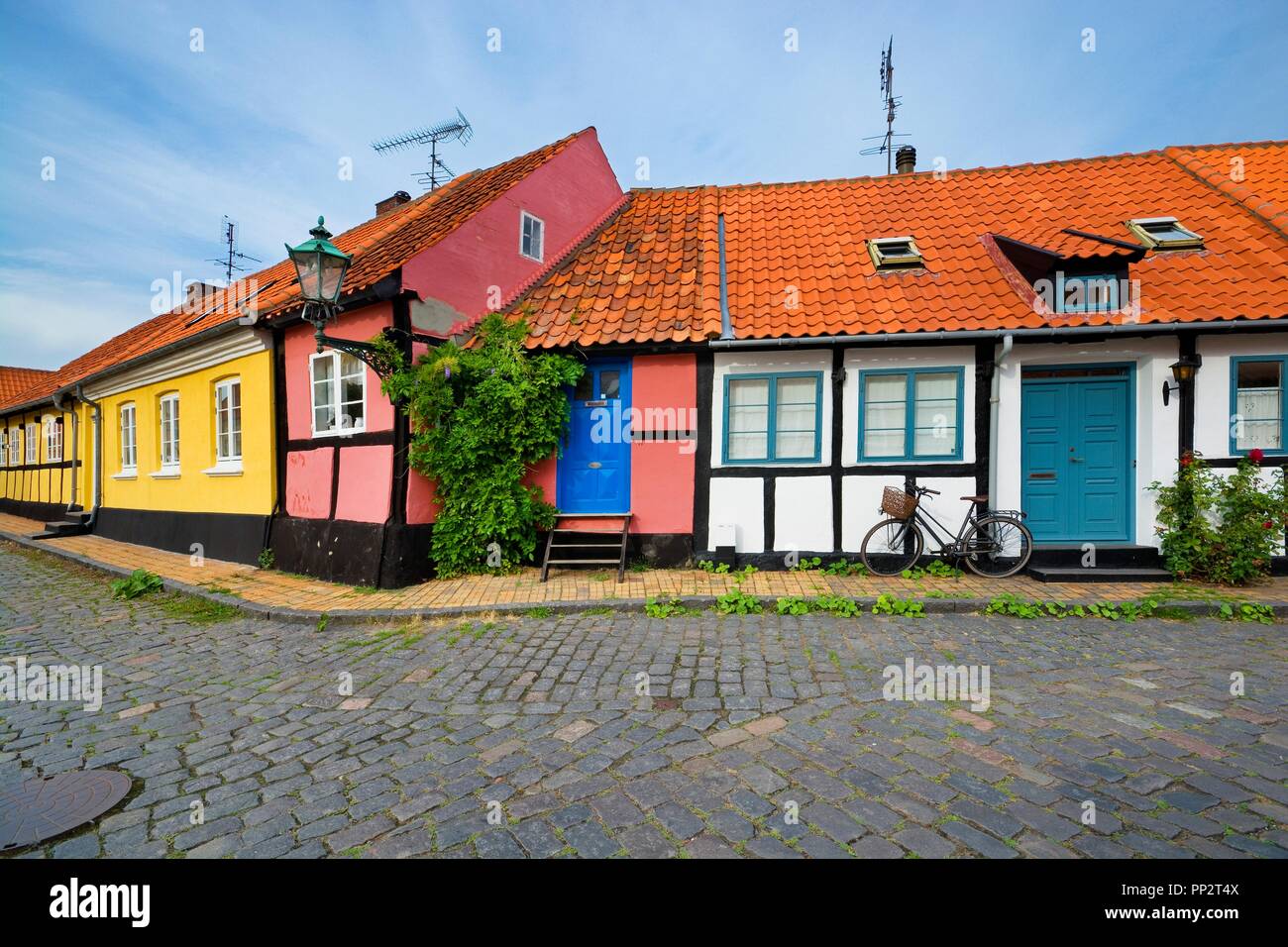 Traditional colorful half-timbered houses in Ronne, Bornholm, Denmark ...
