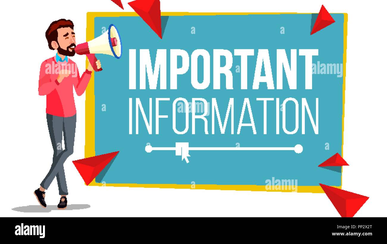 Important Information Banner Vector. Businessman With Megaphone ...