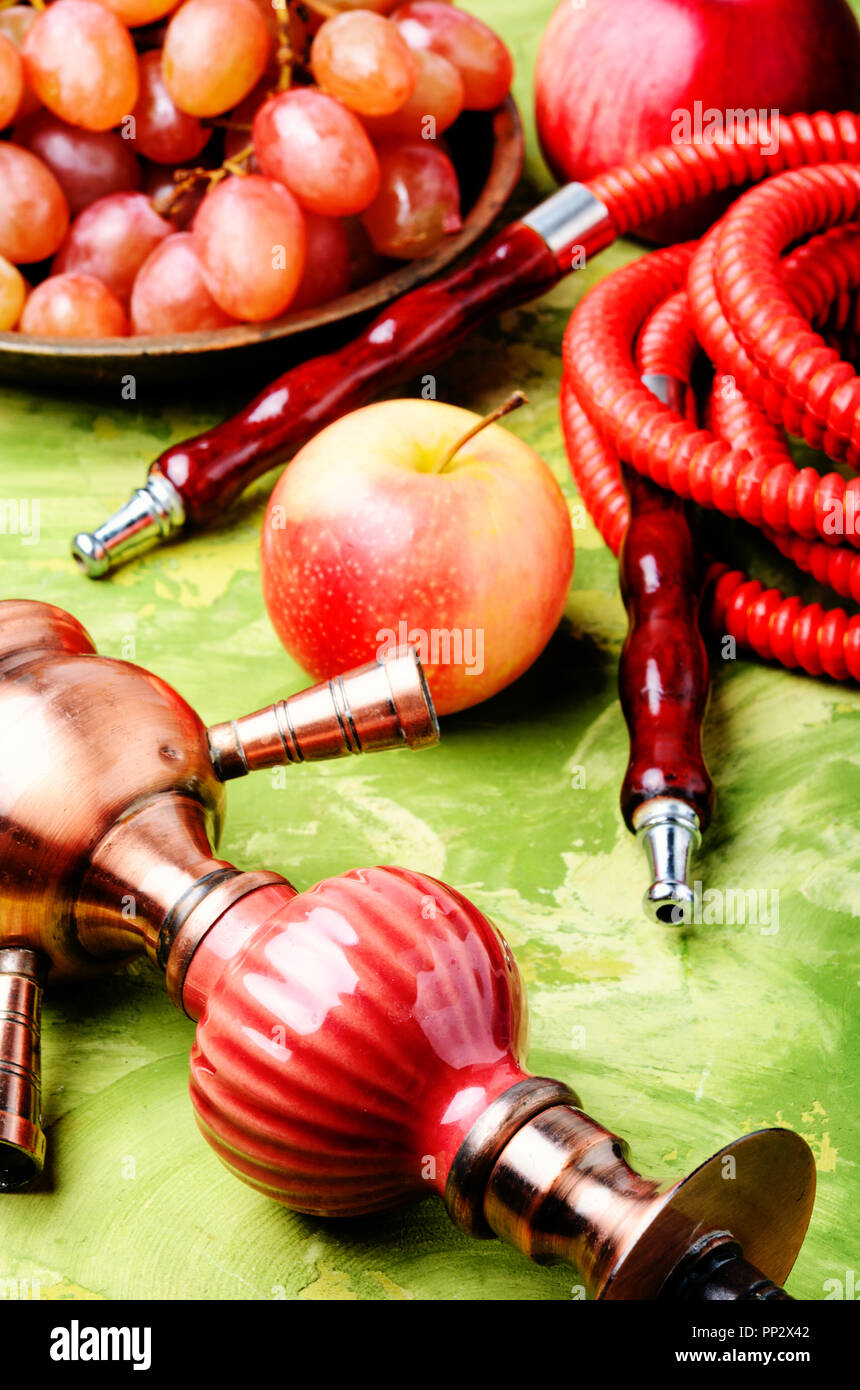 Turkish smoking hookah with taste of a fruit mixture of grapes and ...