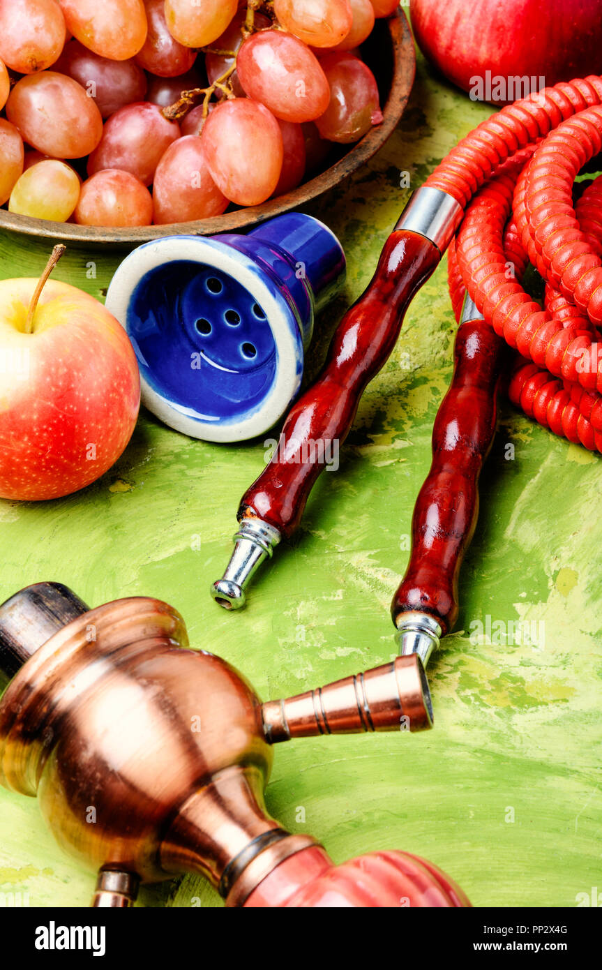 Turkish smoking hookah with taste of a fruit mixture of grapes and ...
