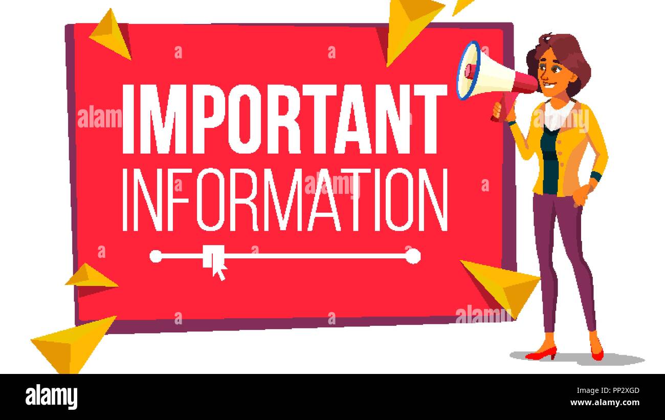 Important Information Banner Vector. Business Woman With Megaphone ...
