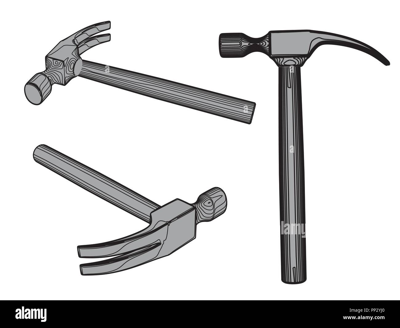 Vector illustration of abstract Hammer in different positions. Isolated ...