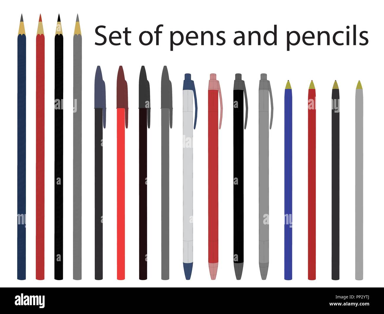 Set pencils and pens of different colors Stock Vector Image & Art - Alamy