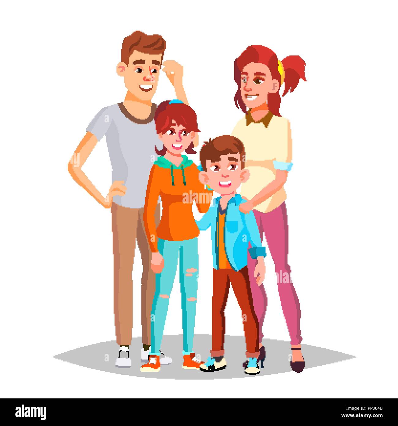 Family Portrait Vector. Parents, Children. Happy. Poster, Advertising ...