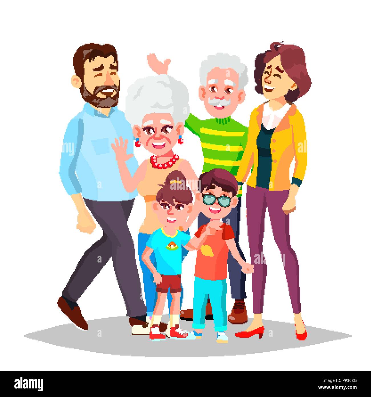 Family Vector. Full Family. Portrait. Dad, Mother, Kids, Grandparents ...
