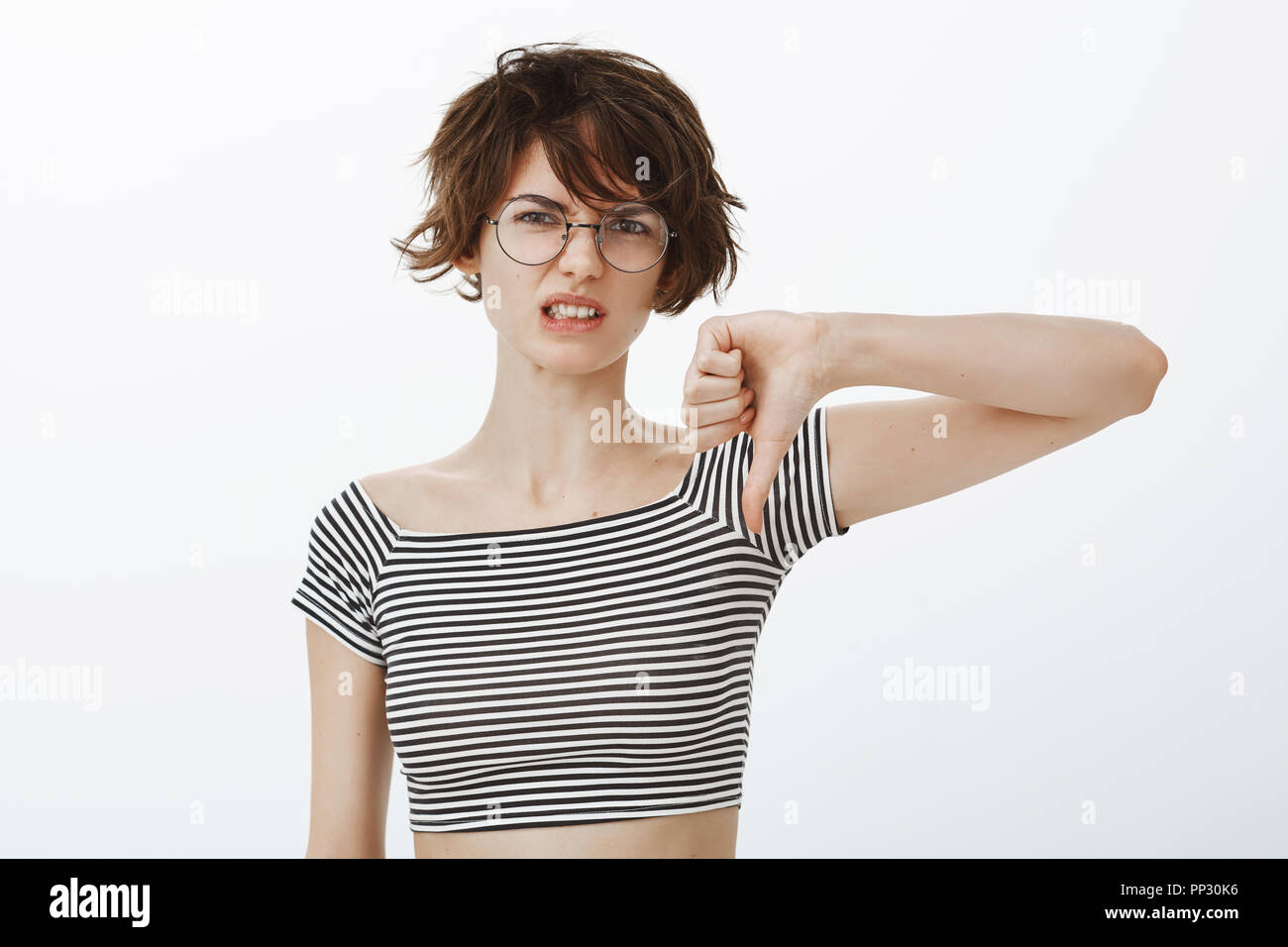 Totally dislike new movie. Portrait of displeased and disappointed ...