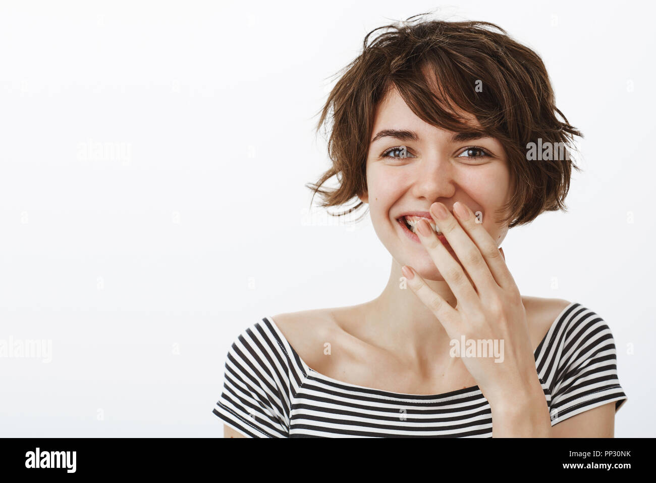 You make me laugh and enjoy life. Portrait of charming feminine ...