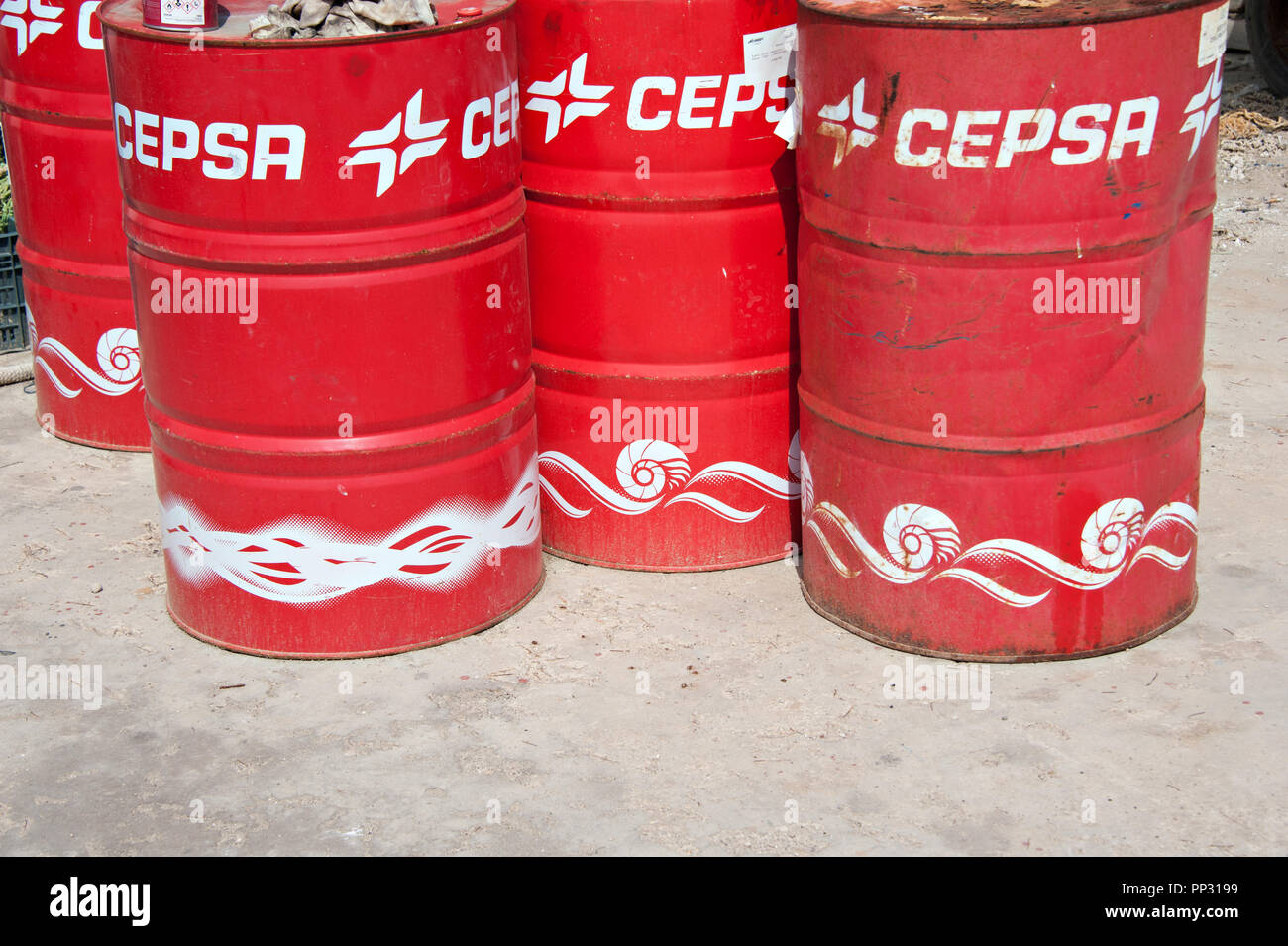 Cepsa barrels of oil is used as fuel for fishing boats at Peniscola ...