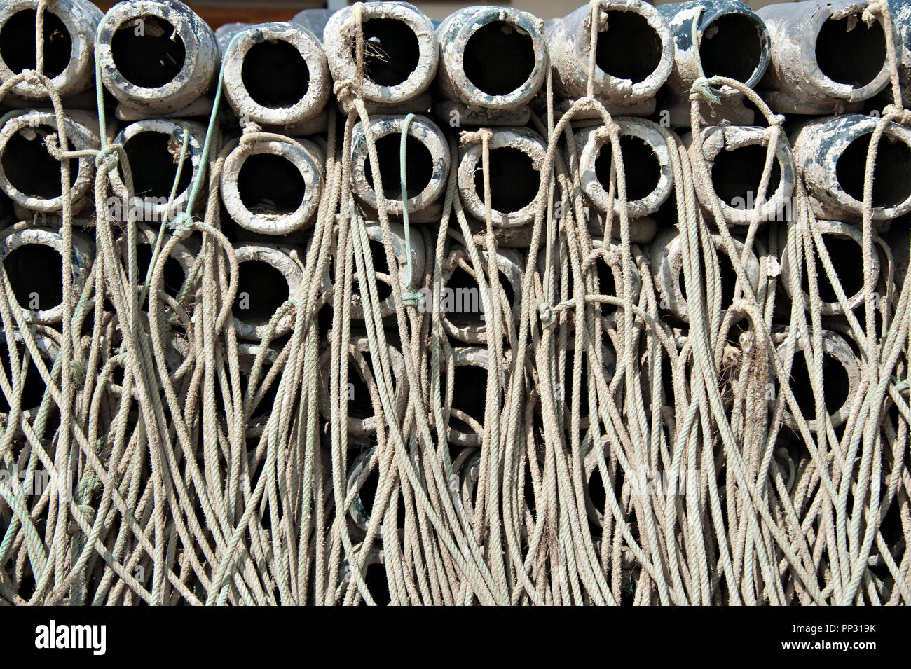 Close up of sea floats used by the fishing boats to cast their fishing ...