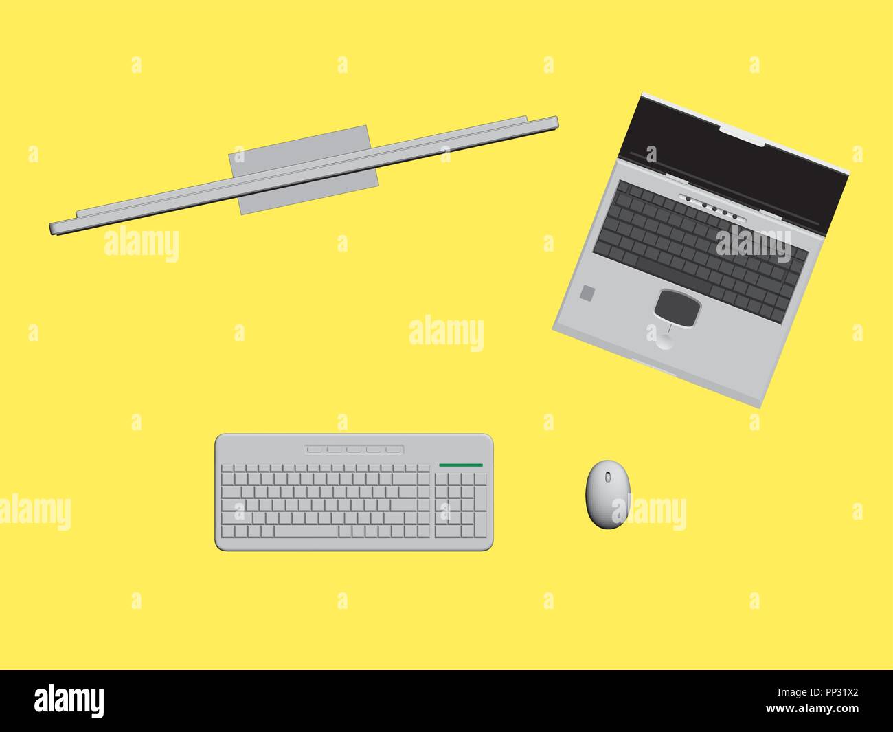 Vector illustration computer and laptop on a yellow background Stock ...