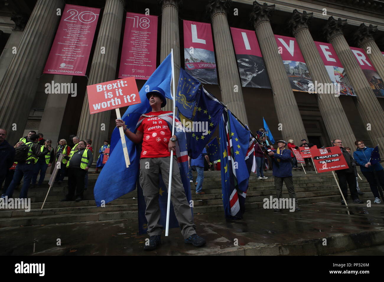 People protest against Brexit at St. Georges Plateau in Liverpool ...