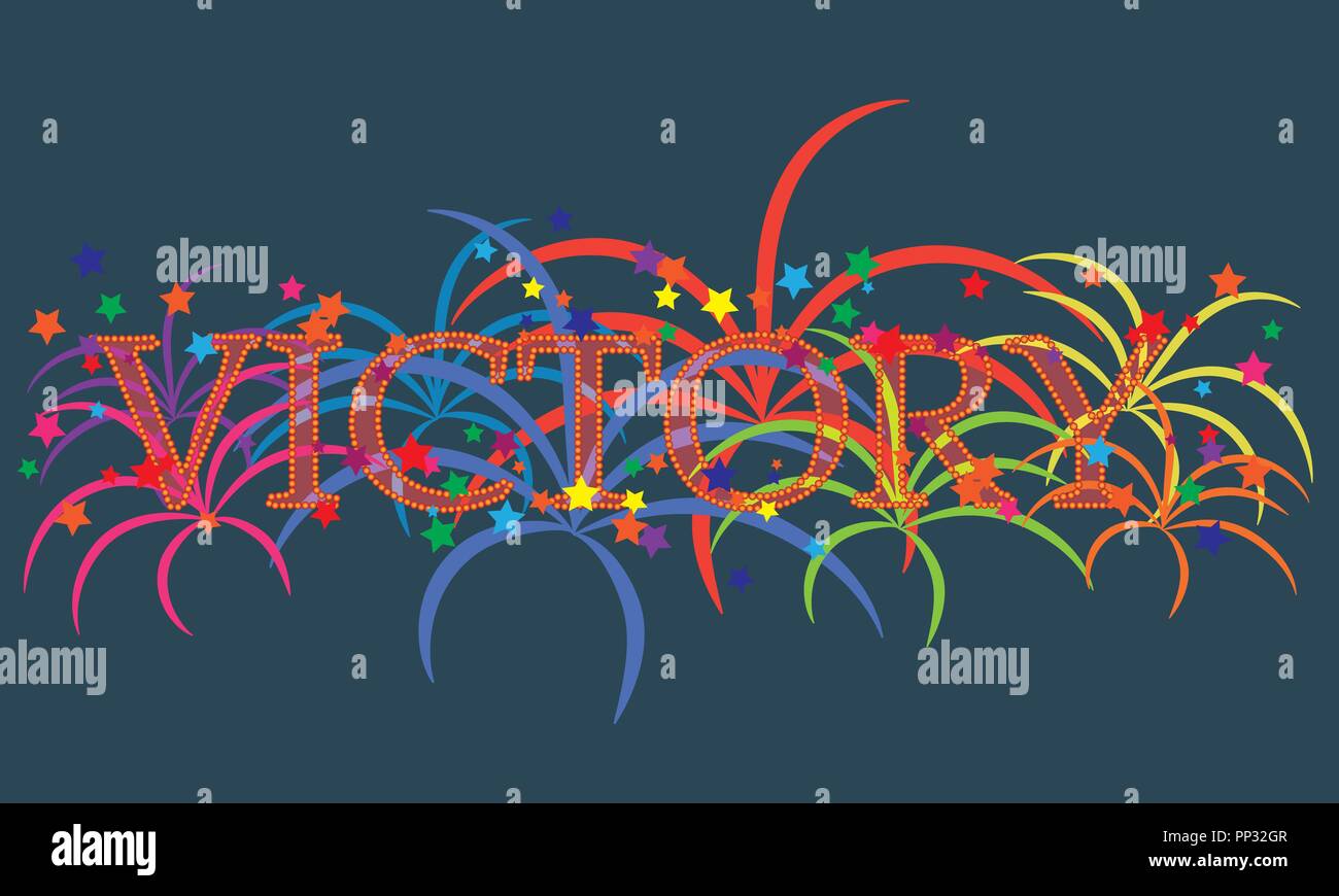 Vector illustration a celebrative background with the word Victory and ...