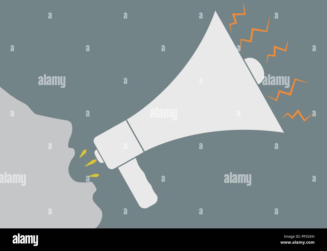 Vector illustration of a human head, a screaming into a megaphone Stock ...