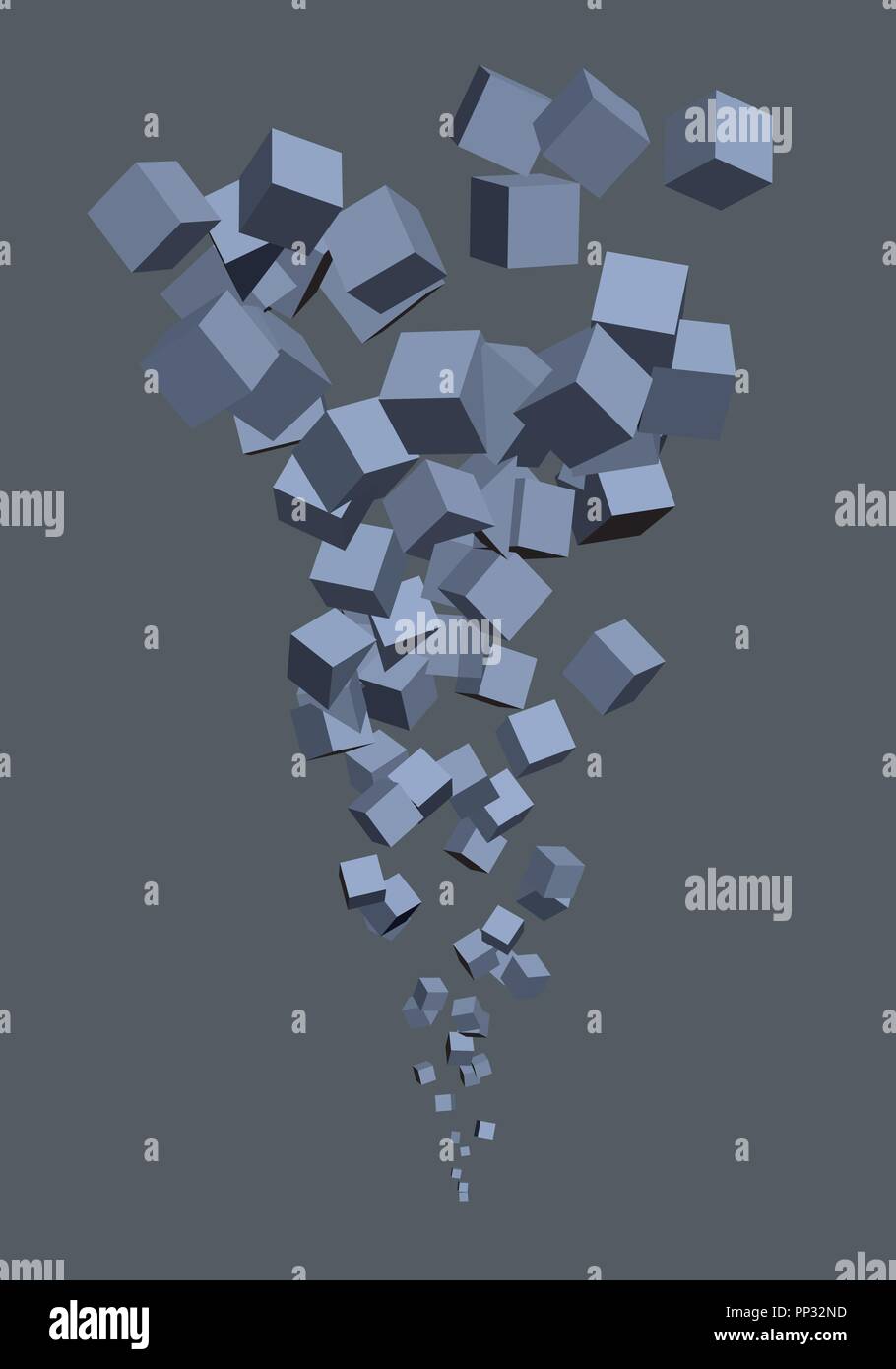 Flow with cubes. Exploding firecracker. Isolated. 3D. Vector ...