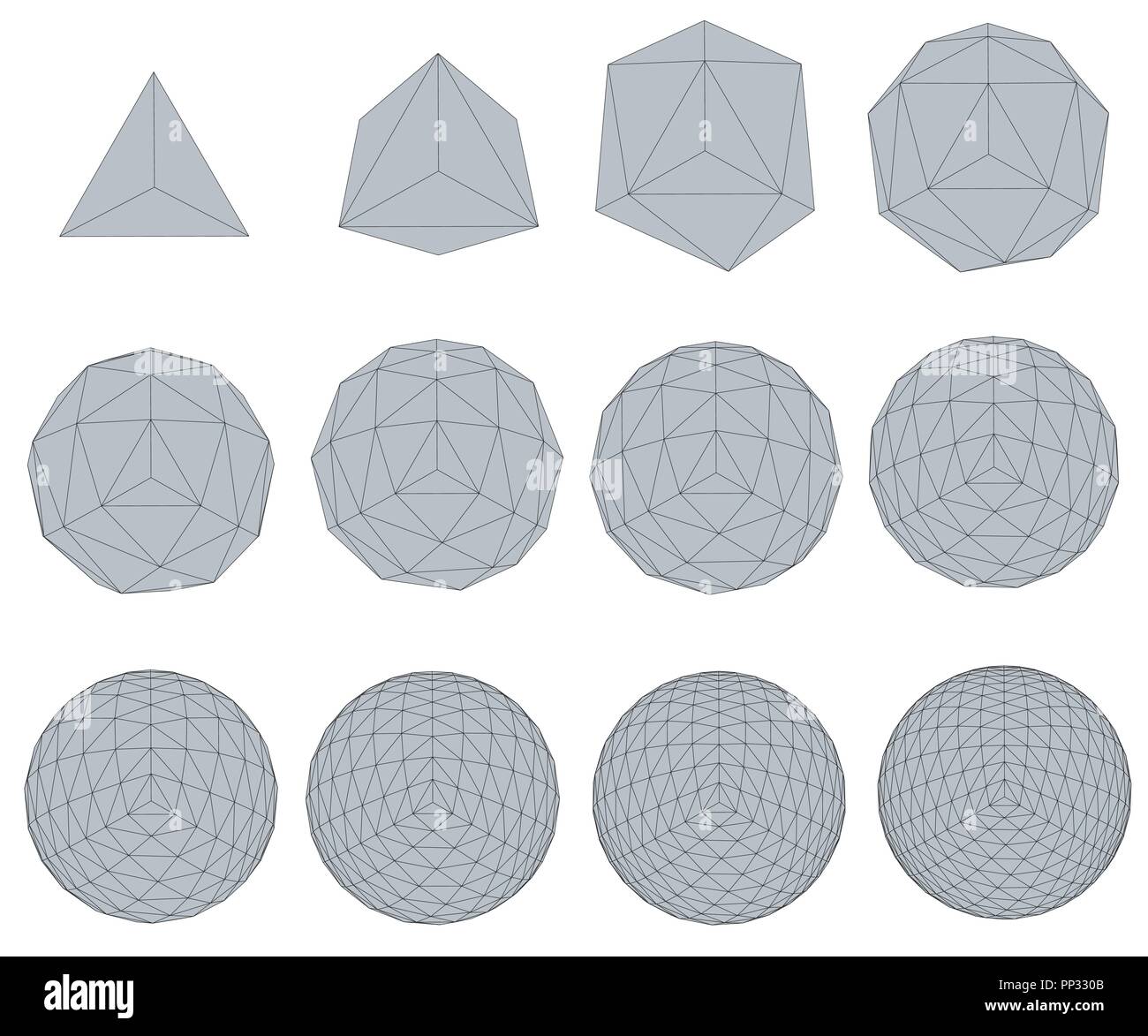 Vector illustration set with spheres. The transformation from simple to ...