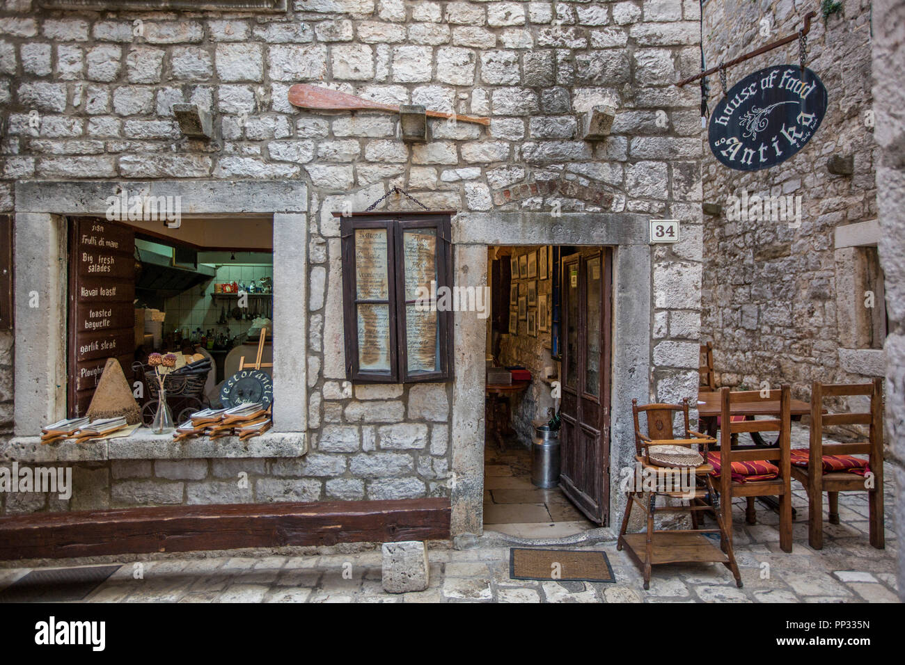 House of food ANTIKA in one of the narrow streets of Stari Grad, Hvar ...