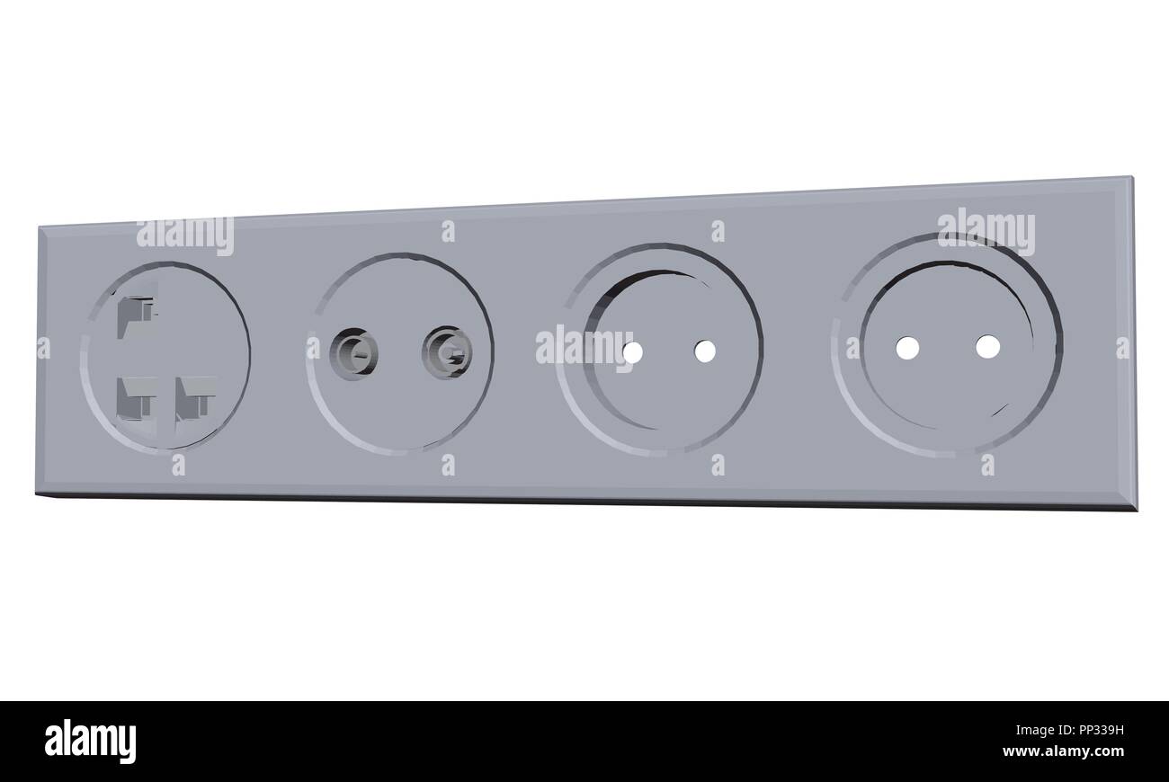 Vector illustration of various types of electrical outlets. Isolated ...