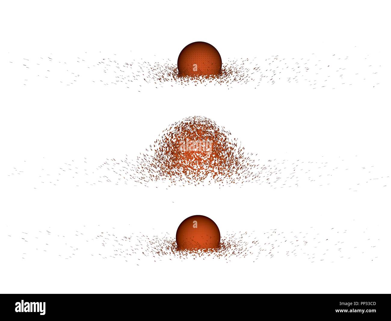 Vector illustration a collapsing sphere. Many flying debris. Isolated ...