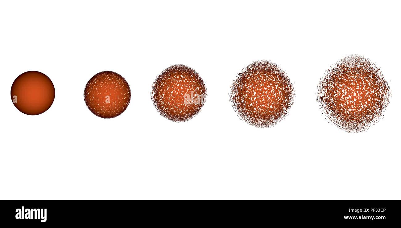 Vector illustration of exploding sphere. Flying fragments. Per-frame ...