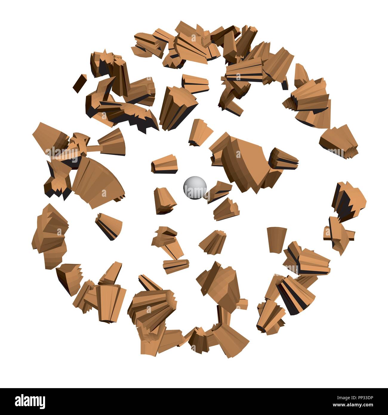 Vector illustration of sphere the explosion. Many of the fragments. 3D ...