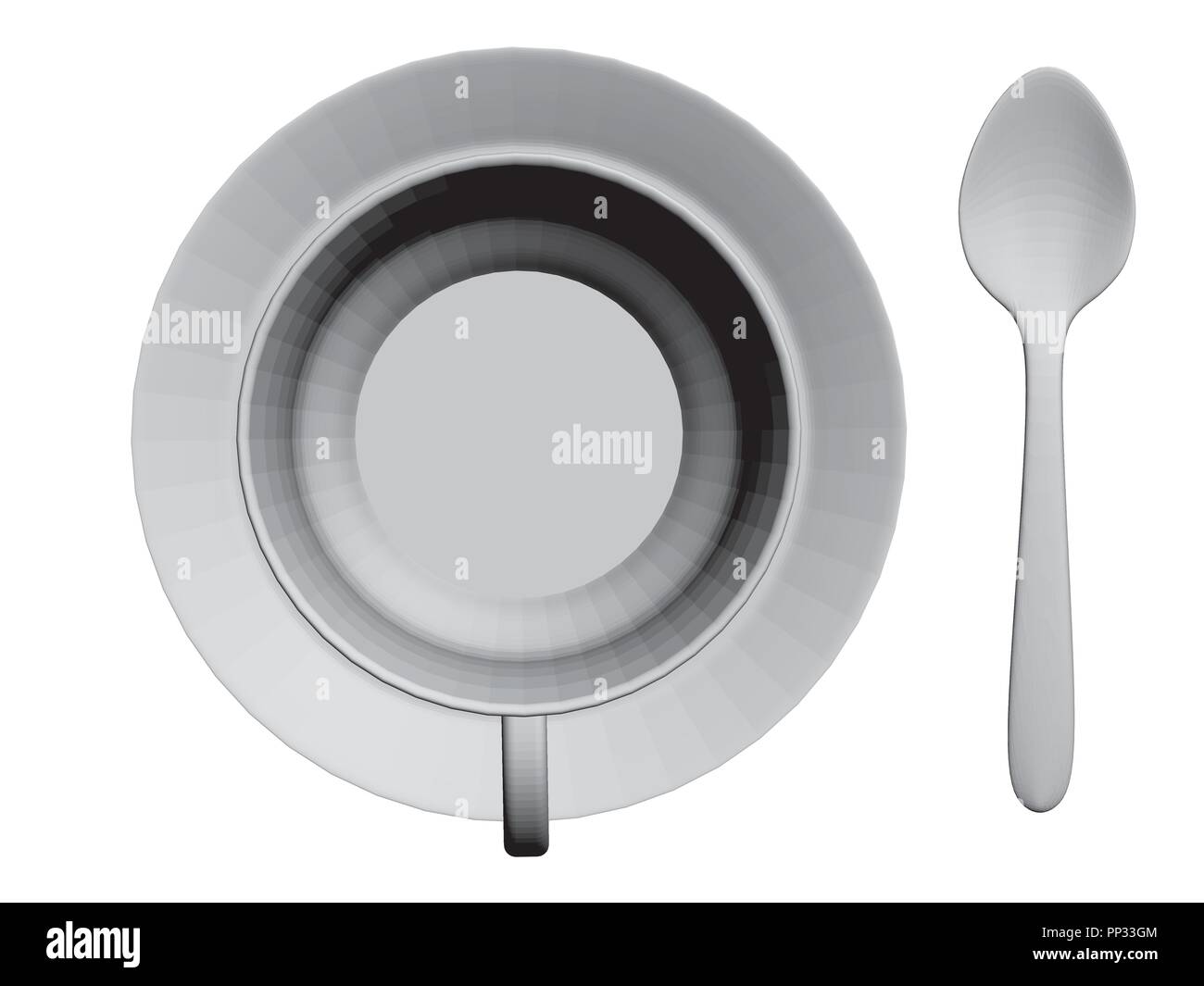 Vector illustration of tea cups and spoons. Polygon. Isolated Stock ...