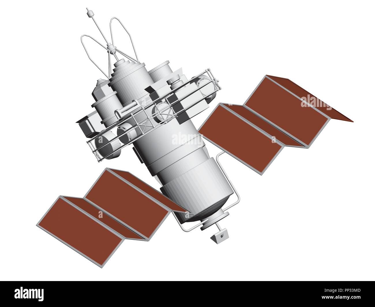 Vector illustration of an artificial satellite. Polygon. 3D. Isolated ...