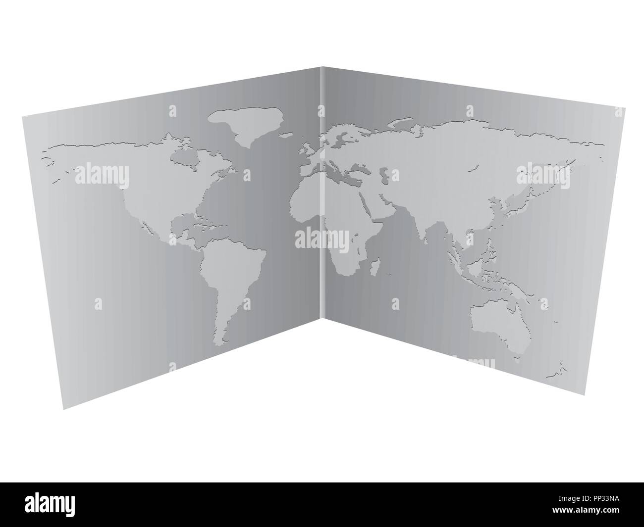 Vector illustration of a world map in the book. 3D. Polygons. Isolated ...