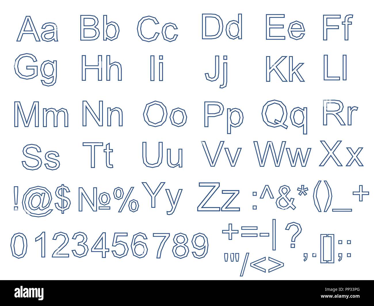 Vector illustration of a of the alphabet and symbols. Polygon. 3D ...