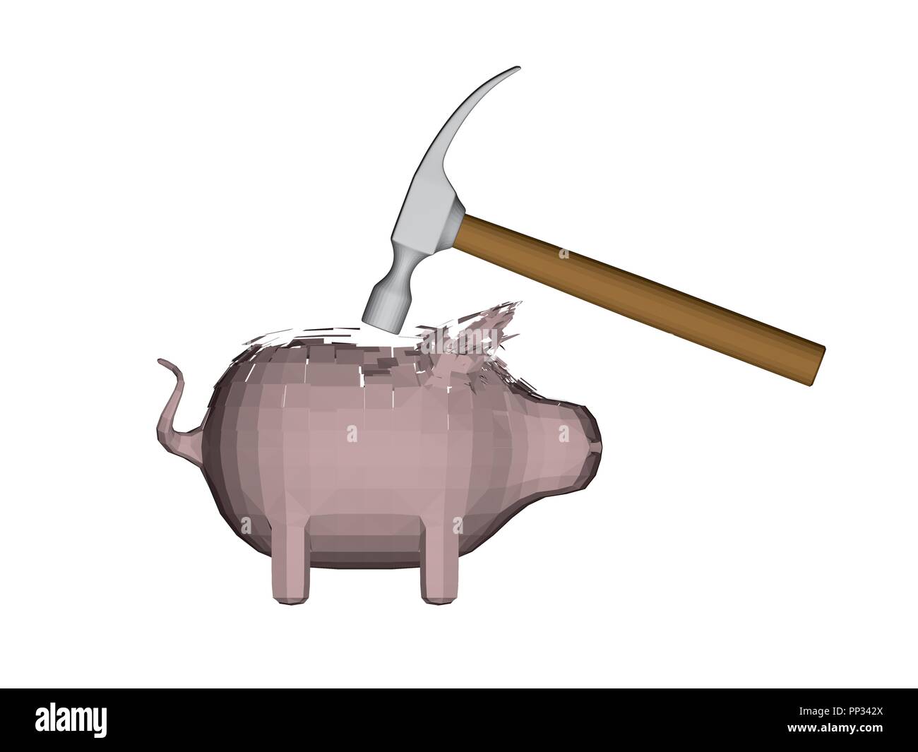Vector illustration of breaking piggy bank with a hammer. 3D Stock ...