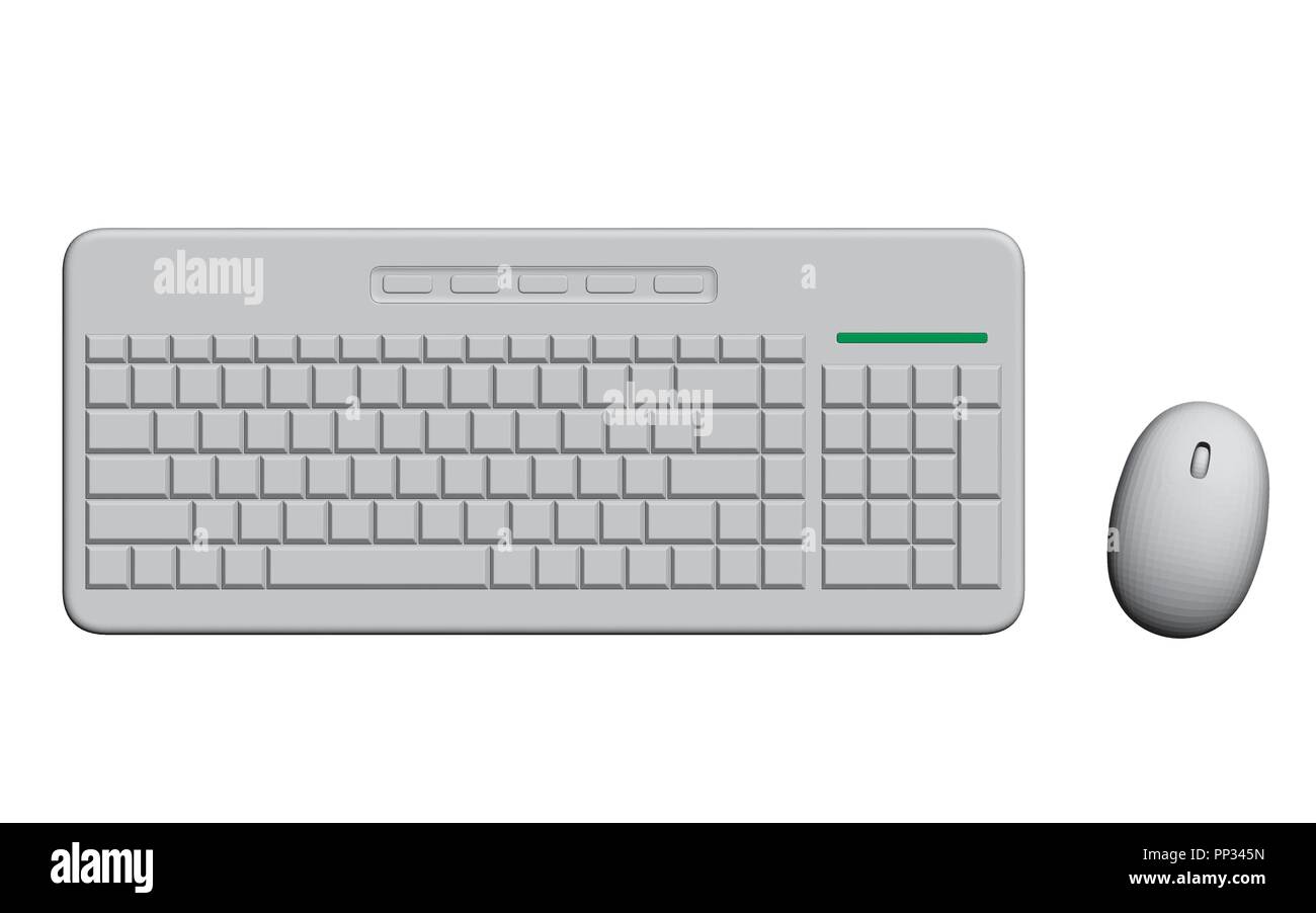 Vector illustration of a keyboard and mouse on a white background. 3D ...