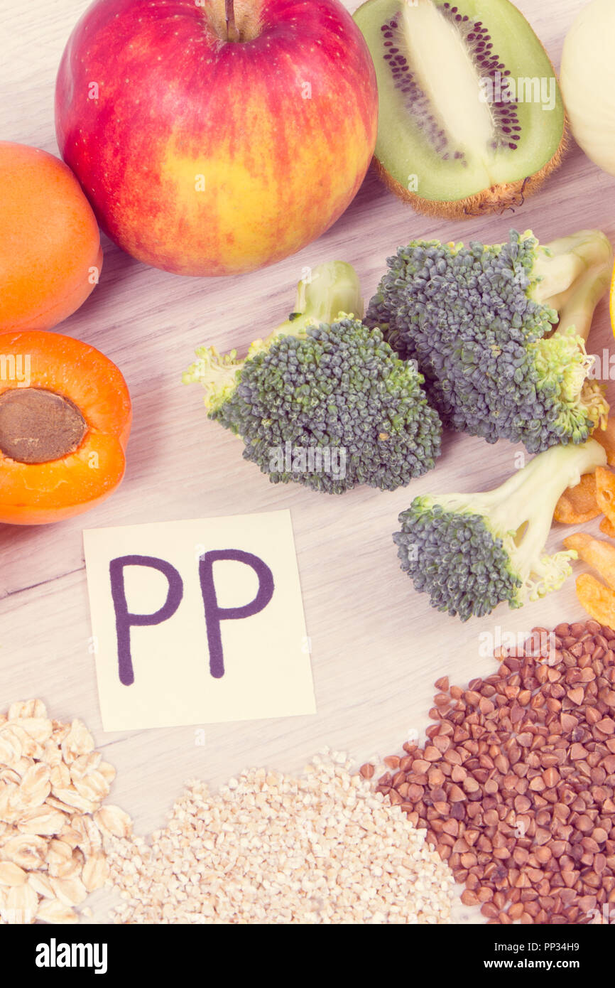 Healthy nutritious food as source vitamin PP, B3, dietary fiber and ...