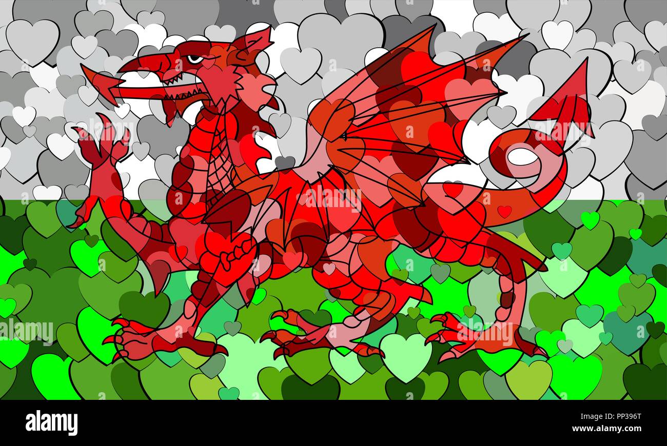 Welsh flag made of hearts background - Illustration, Flag of Wales with ...