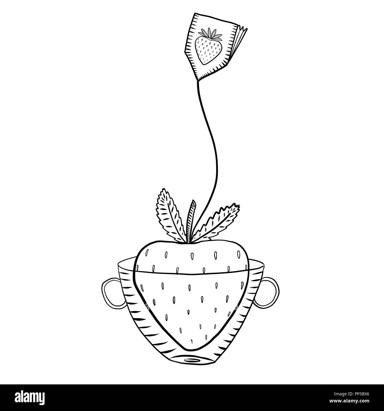 strawberry tea with a label in a mug with two handles Stock Vector ...