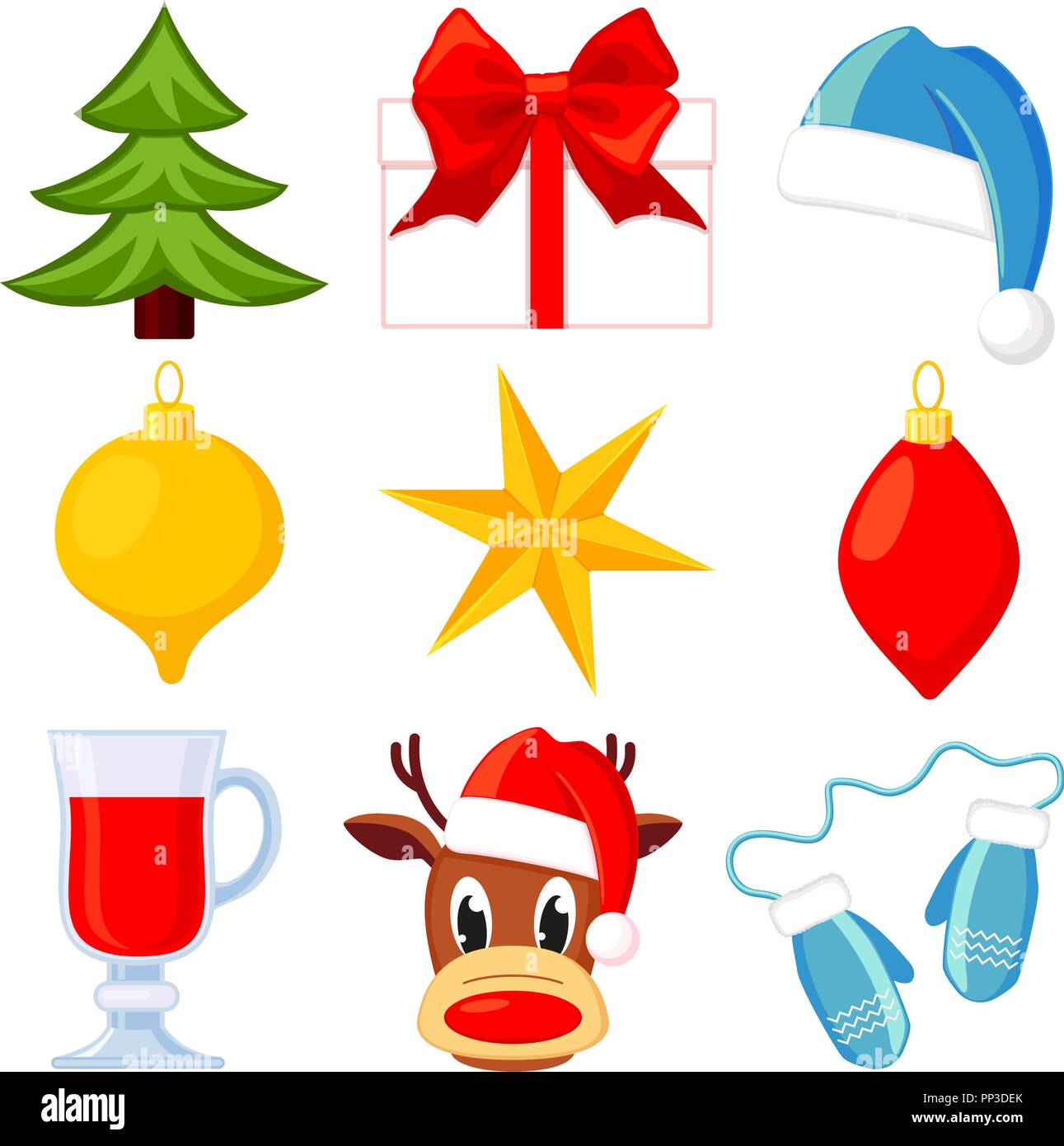 9 colorful cartoon christmas elements set Stock Vector Image & Art - Alamy