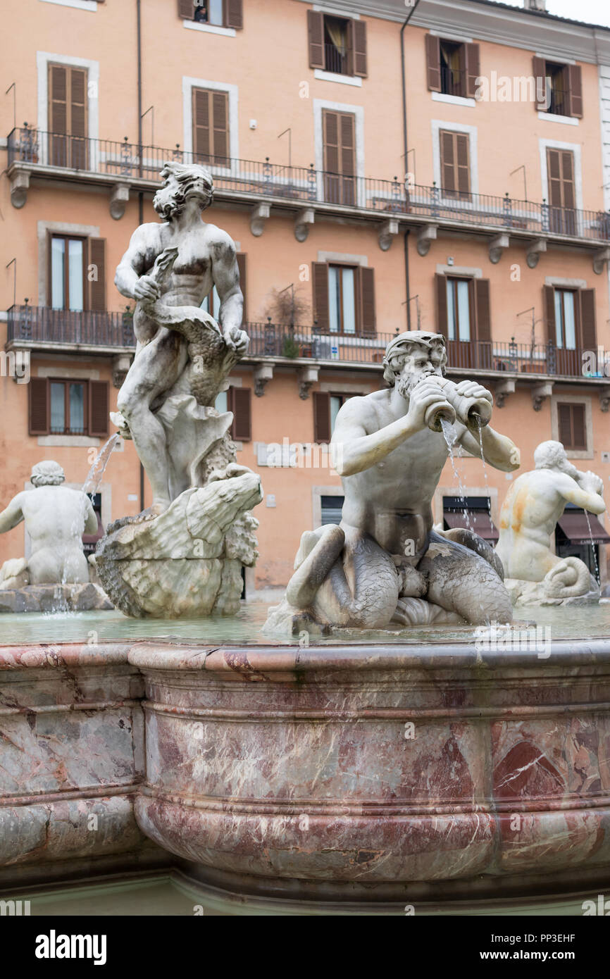 Famous Fontana del Moro at the southern end of the Navona Square in ...