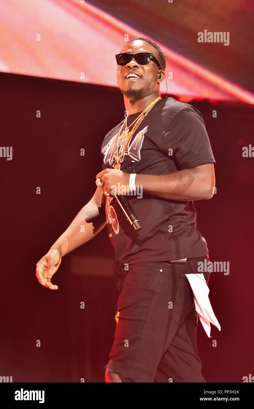 Kojo Funds performing at BBC 1Xtra Live, at the O2 Arena in London ...