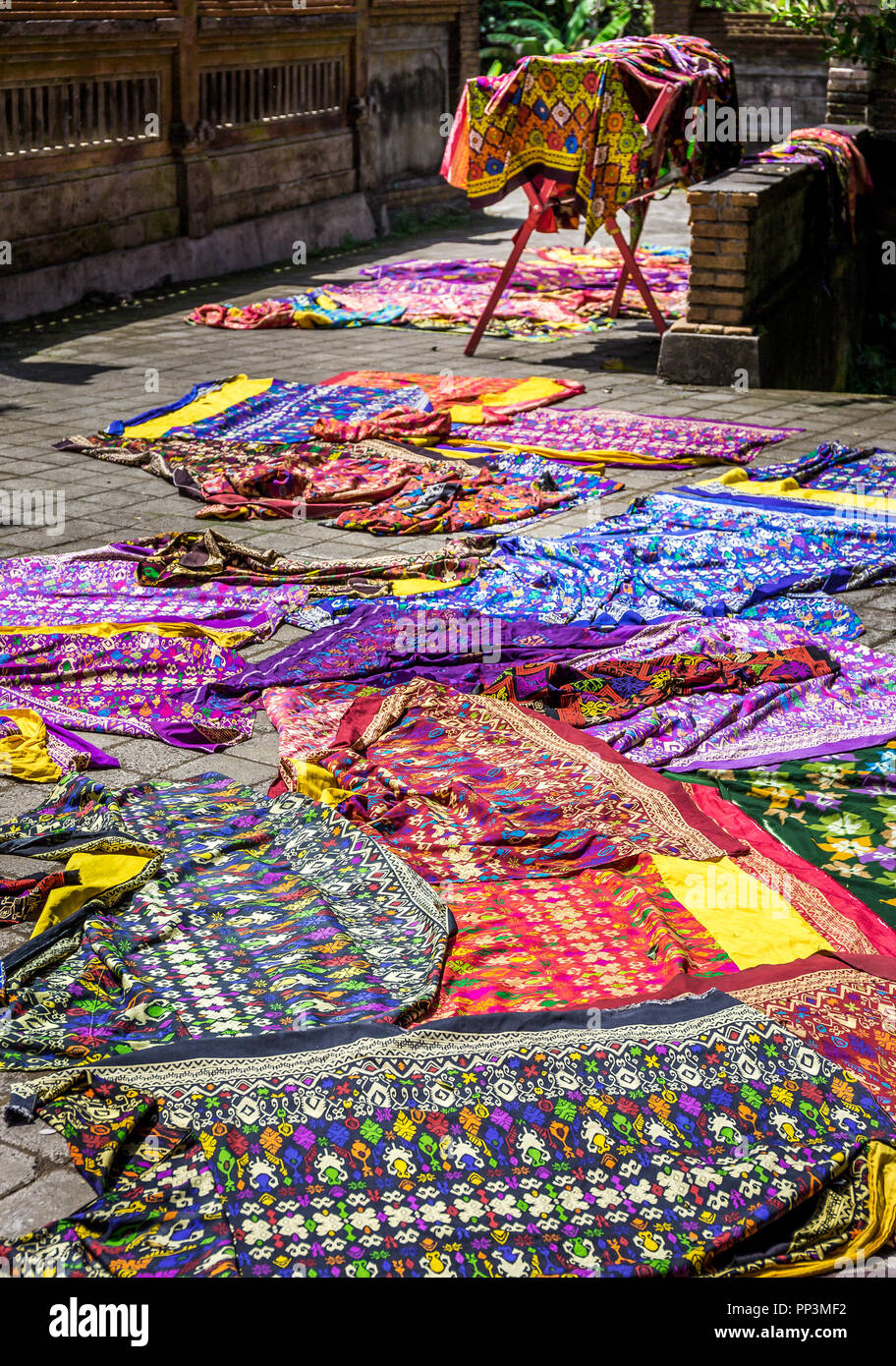 Colorful textiles, tourist souvenirs sold in Bali, Indonesia Stock ...