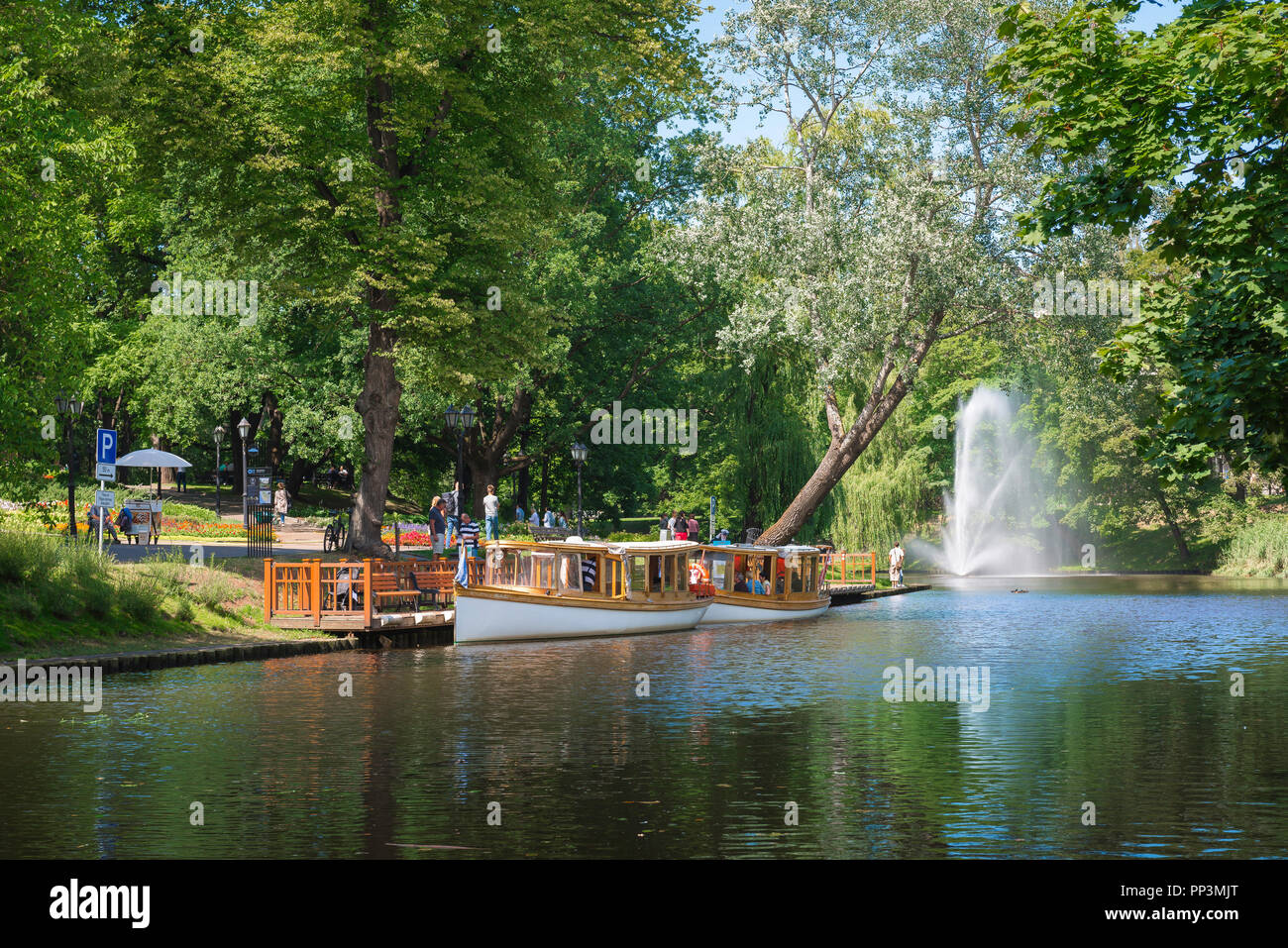 Riga canal, view on a summer afternoon of pleasure boats moored in ...