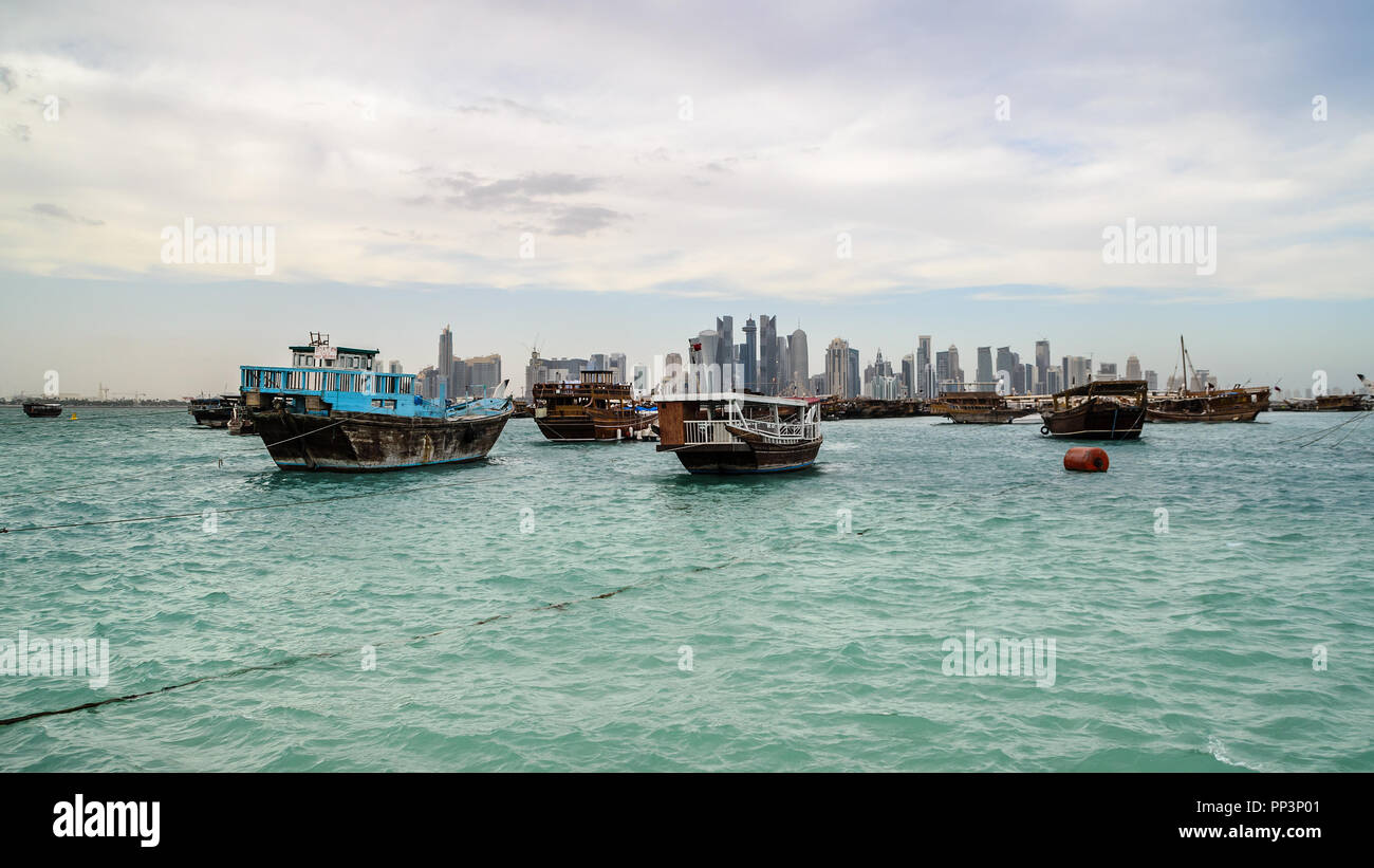 Traditional wooden dhow in Doha, Qatar Stock Photo - Alamy