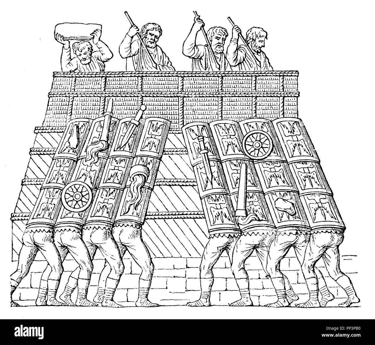 Shield roof (Testudo). Relief of the Antonine's Column in Rome, 1889 ...