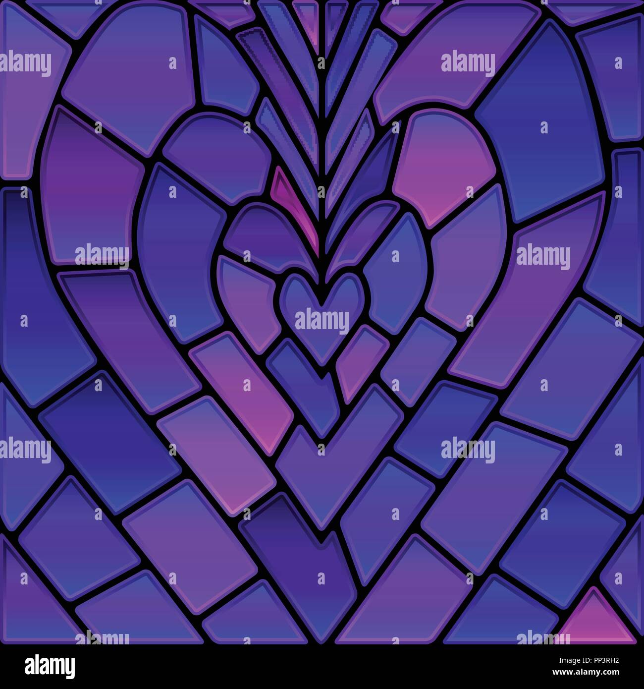 abstract vector stained-glass mosaic background - blue and violet heart ...