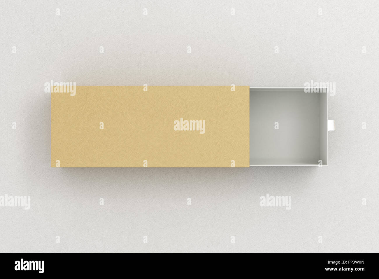 Open beige leather blank empty long box on white background. 3d ...