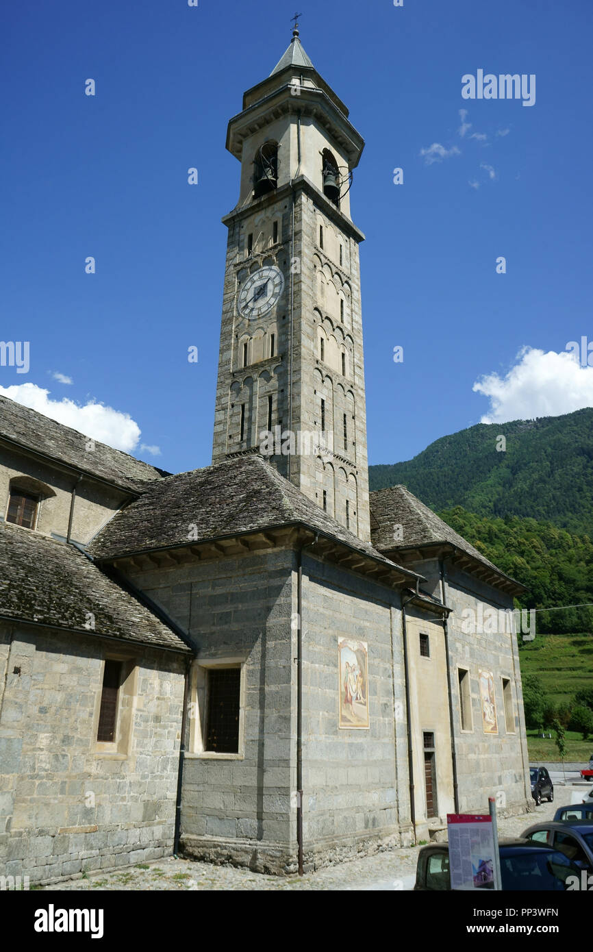 Historic renessance church tower in town Varzo, , Valle Divedro ...