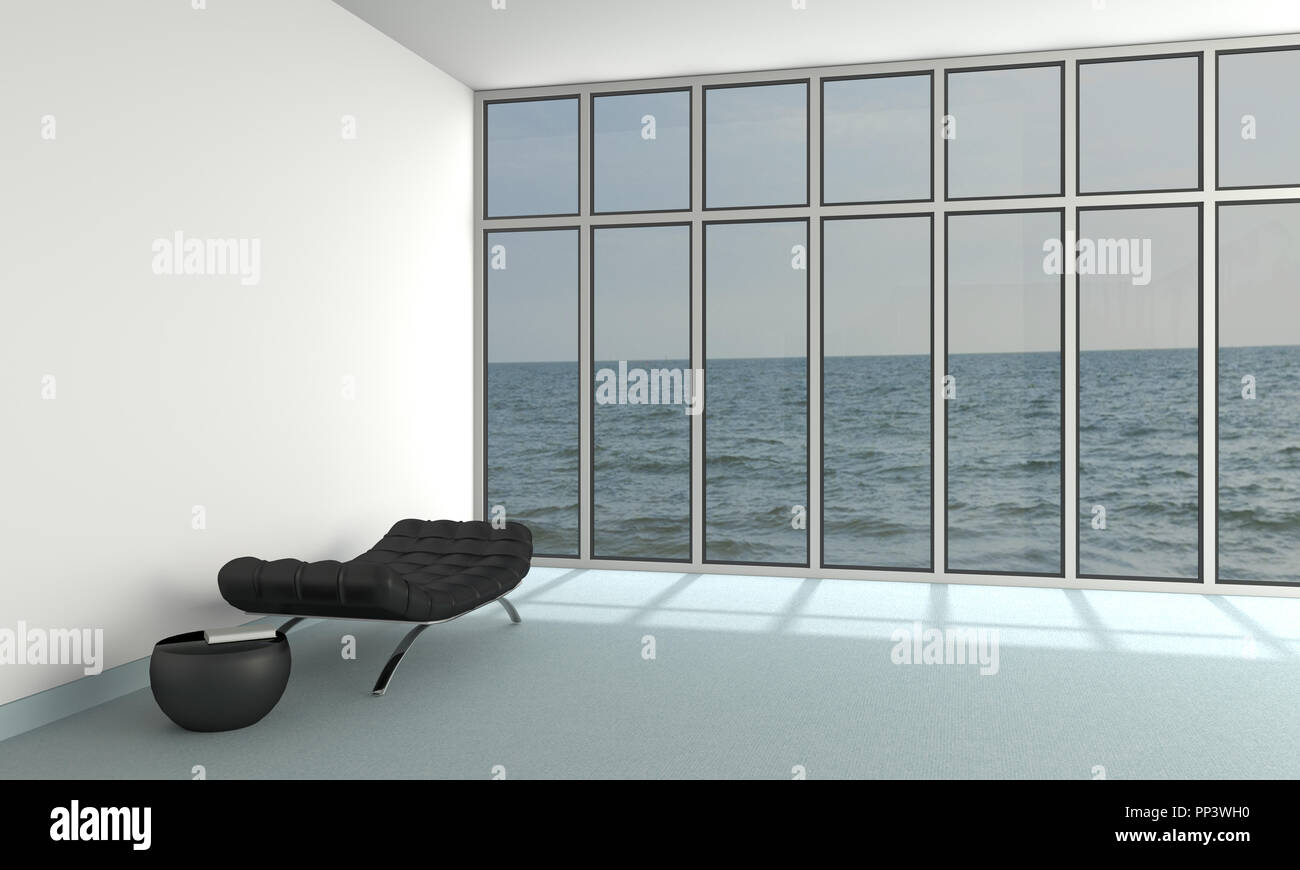 3d Sea view living room interior in modern beach house Stock Photo - Alamy