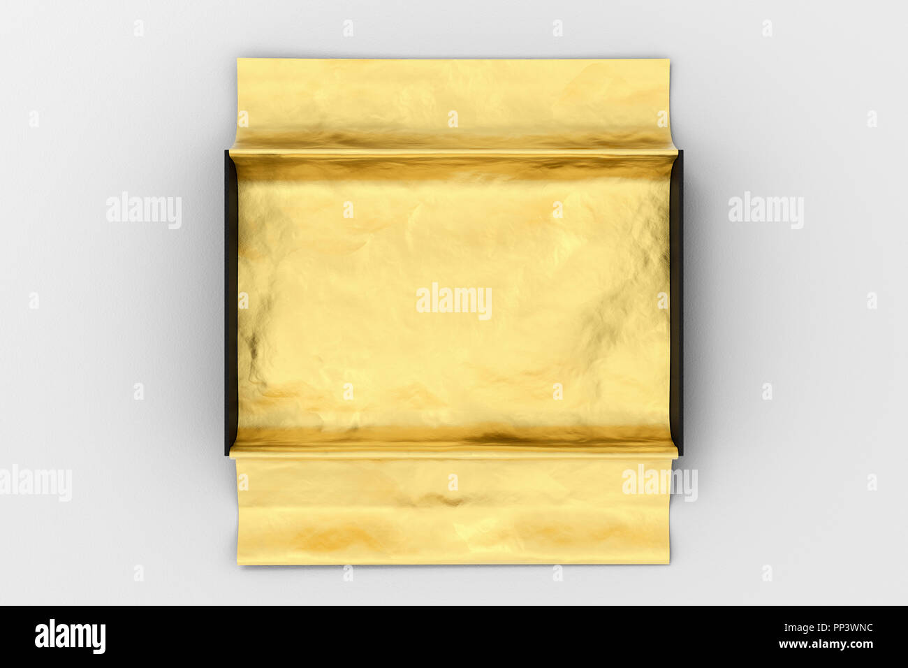 Black open gift box mockup on white background with unfolded golden ...