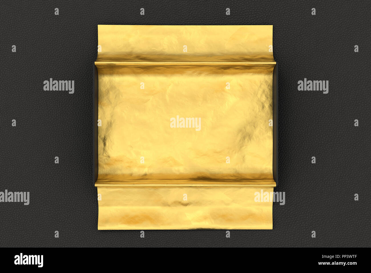 Black open gift box mockup on black background with unfolded golden ...
