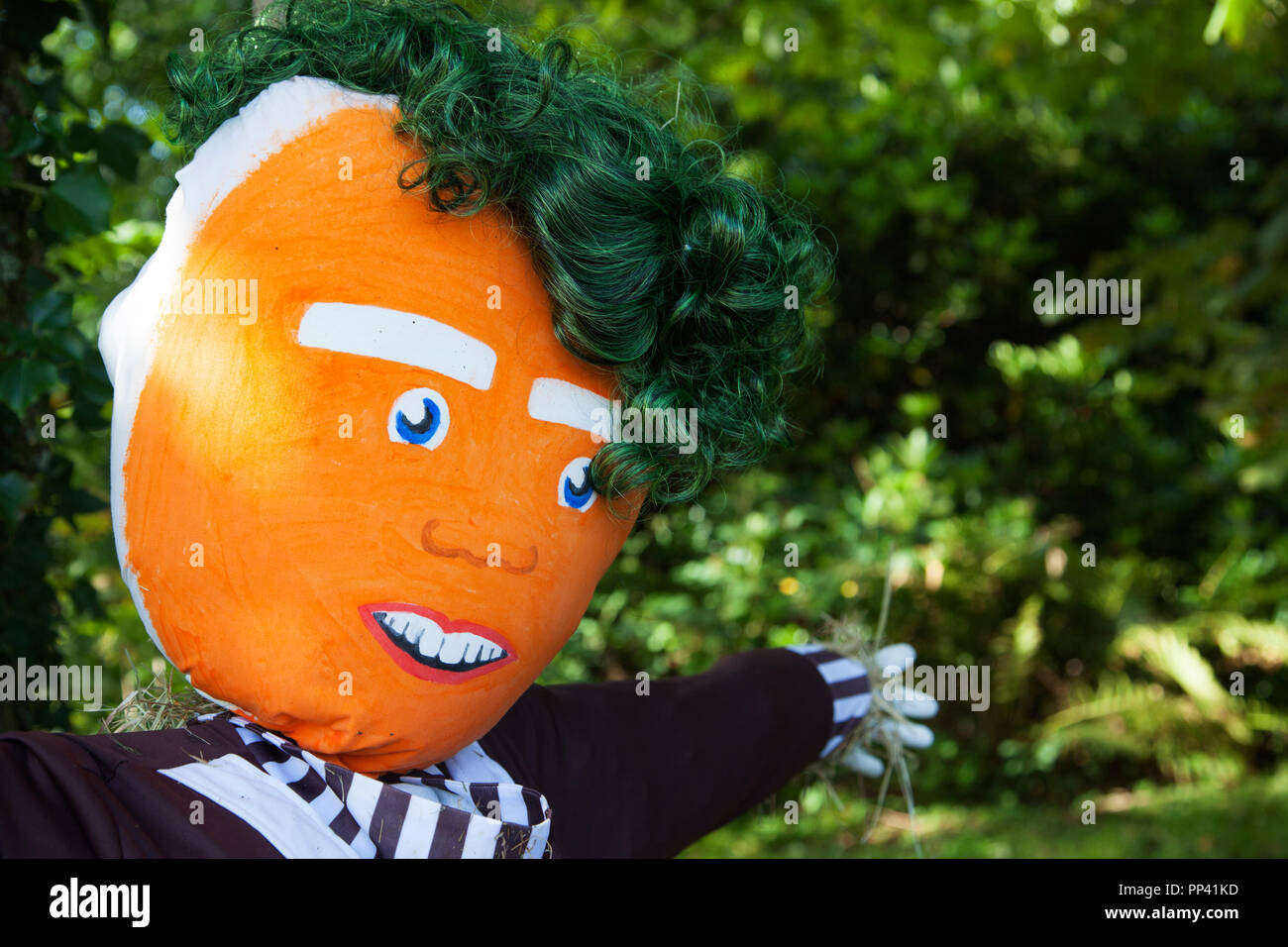 Scarecrow with orange face and green hair Stock Photo - Alamy