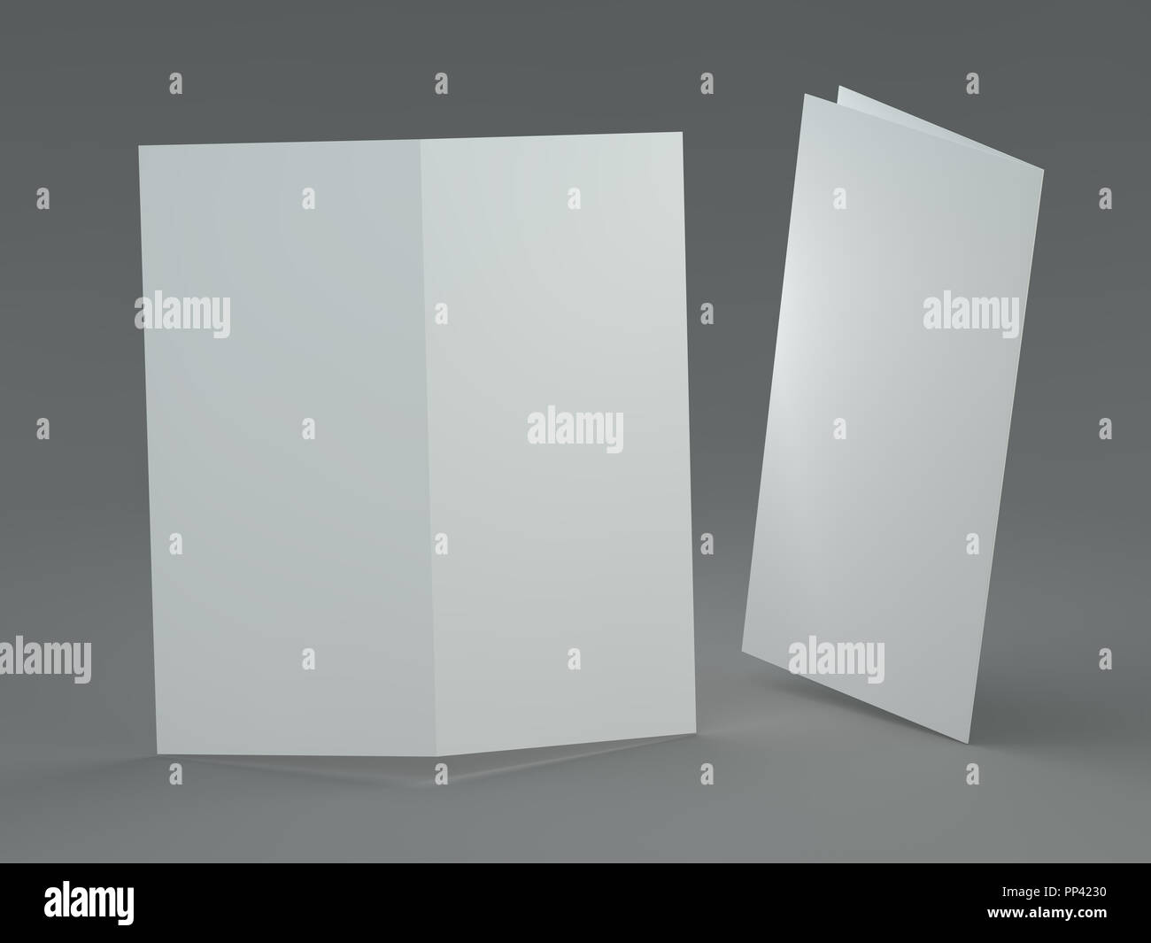 White template leaflet on gray background. Mockup. 3D rendering Stock ...